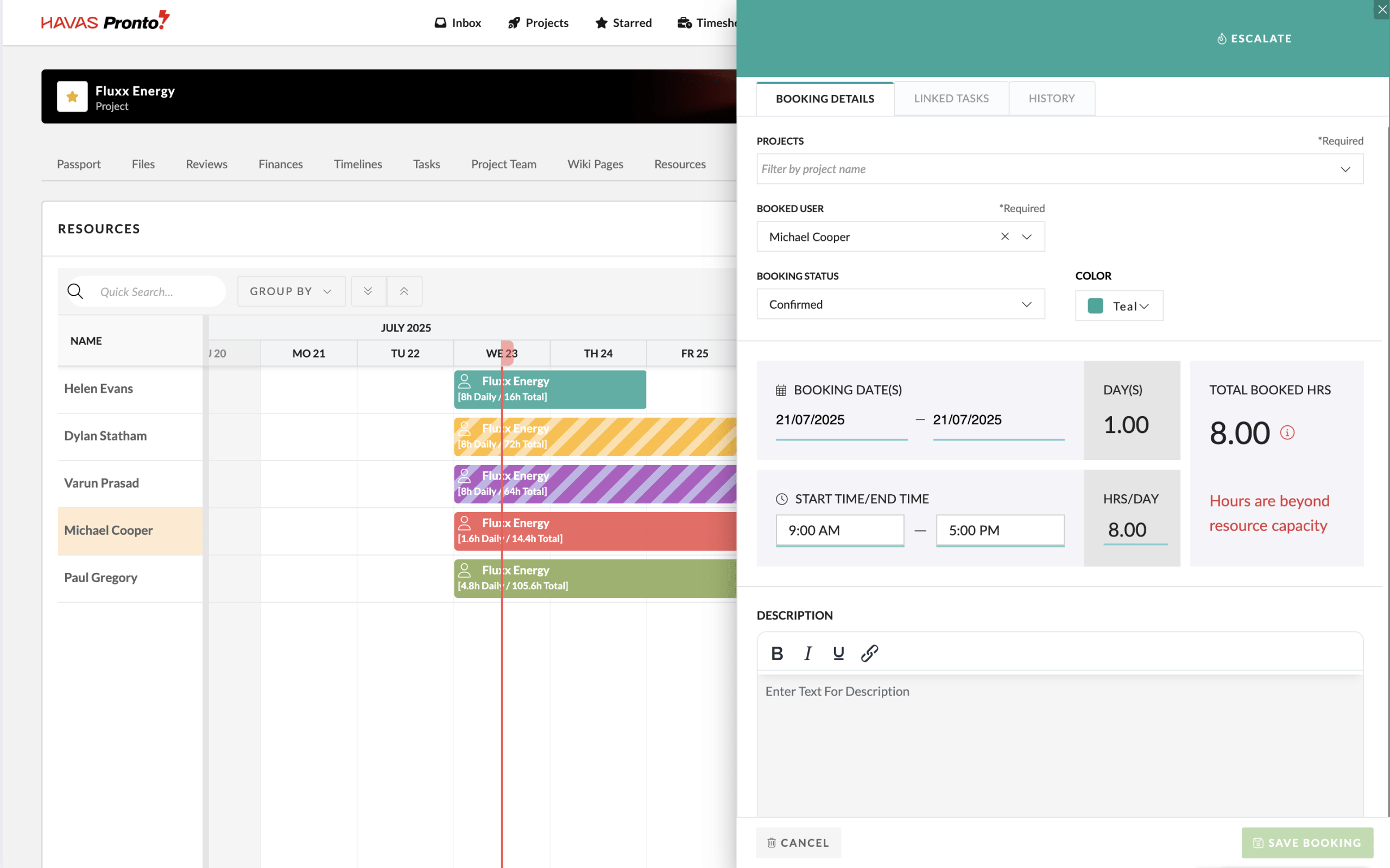 Creating a booking - Pronto